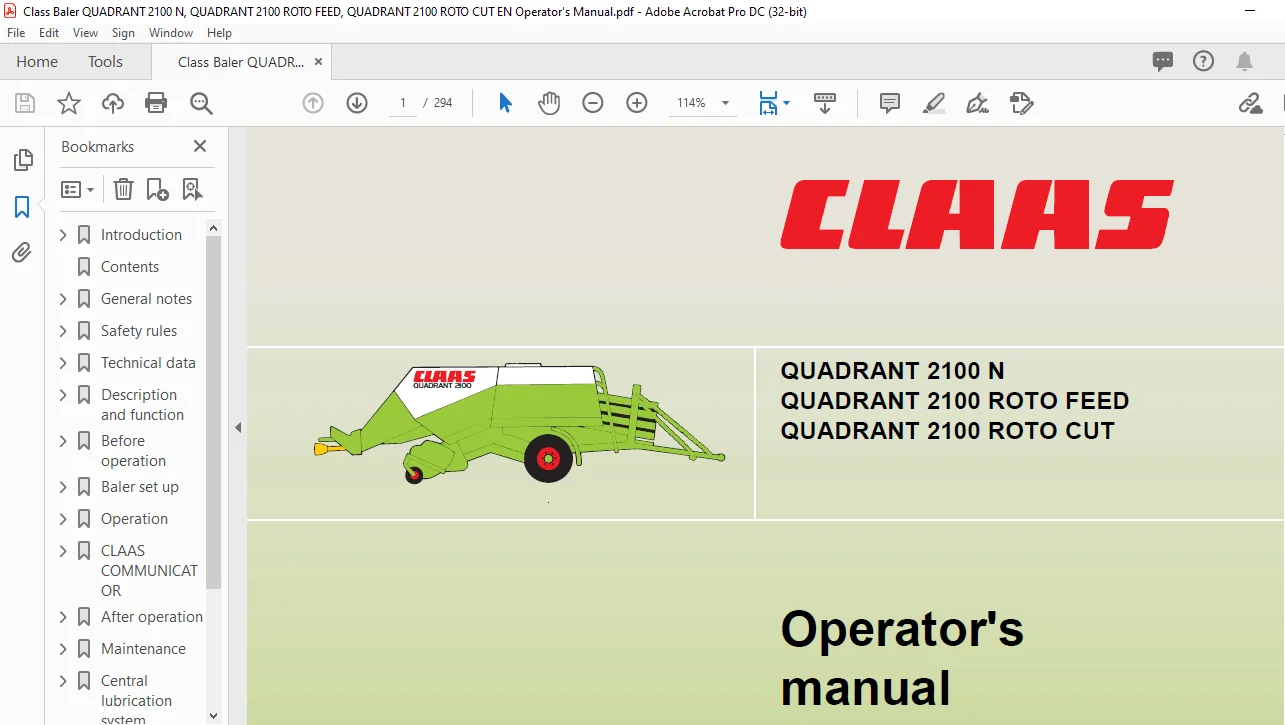 CLAAS QUADRANT 2100 N QUADRANT 2100 ROTO FEED QUADRANT 2100 ROTO CUT ...