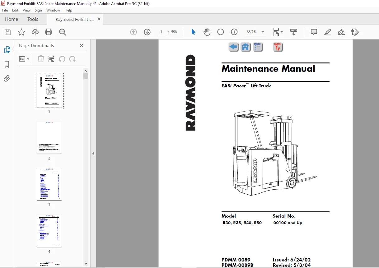 Raymond Forklift EASi Pacer™ Lift Truck R30, R35, R40, R50 Maintenance ...