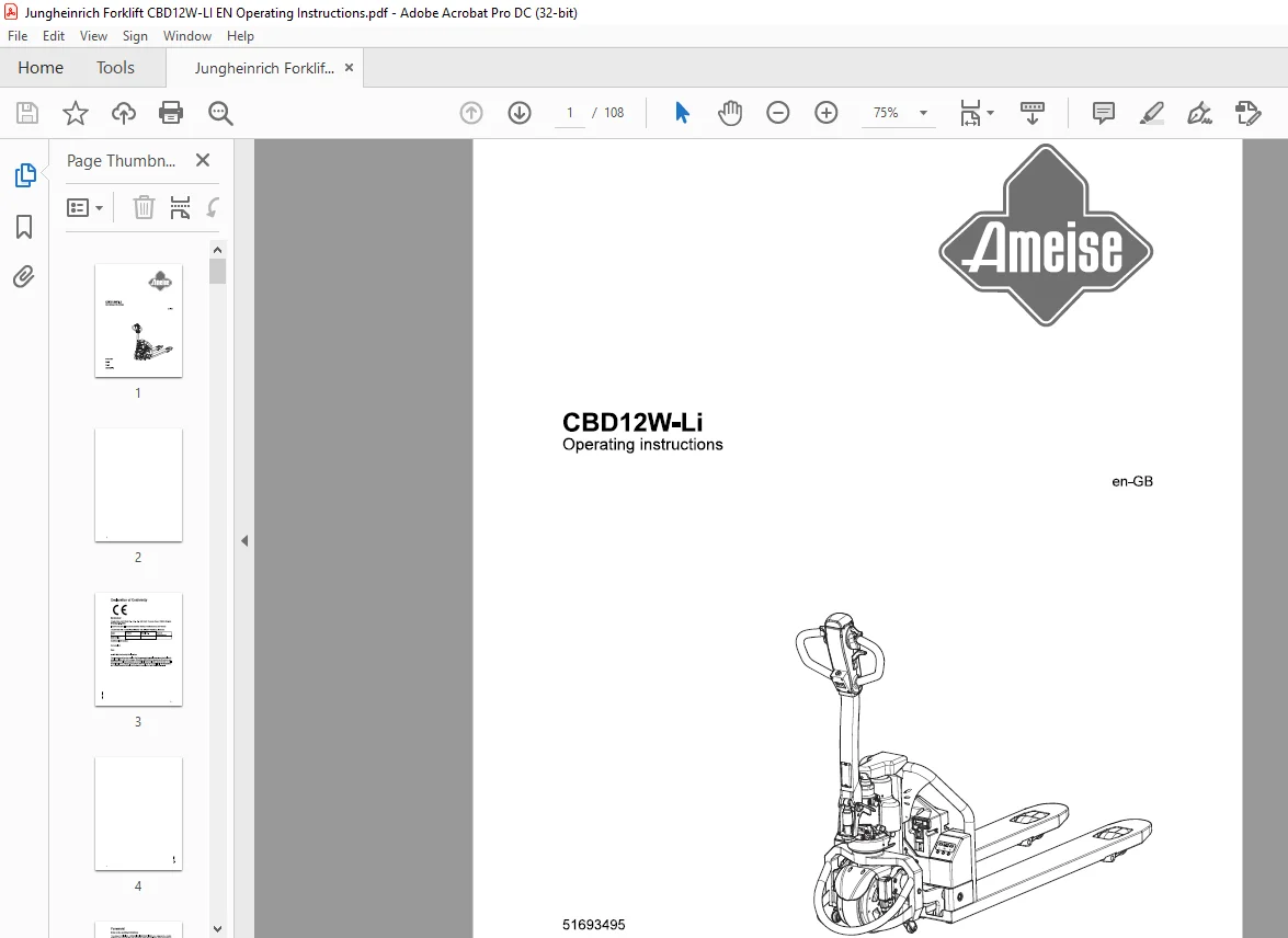 Jungheinrich Forklift CBD12W-Li Operation & Maintenance Manual – PDF ...