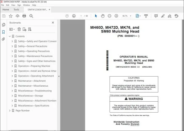 John Deere MH60D, MH72D, MK76 & SM60 Mulching Head Operator’s Manual ...